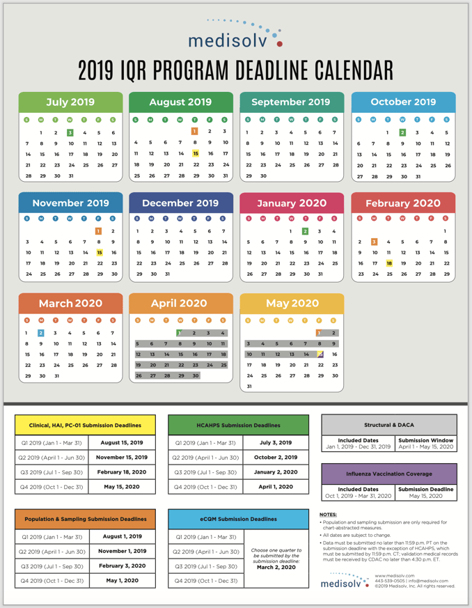 2019 Hospital IQR Deadlines Calendar [DOWNLOAD]